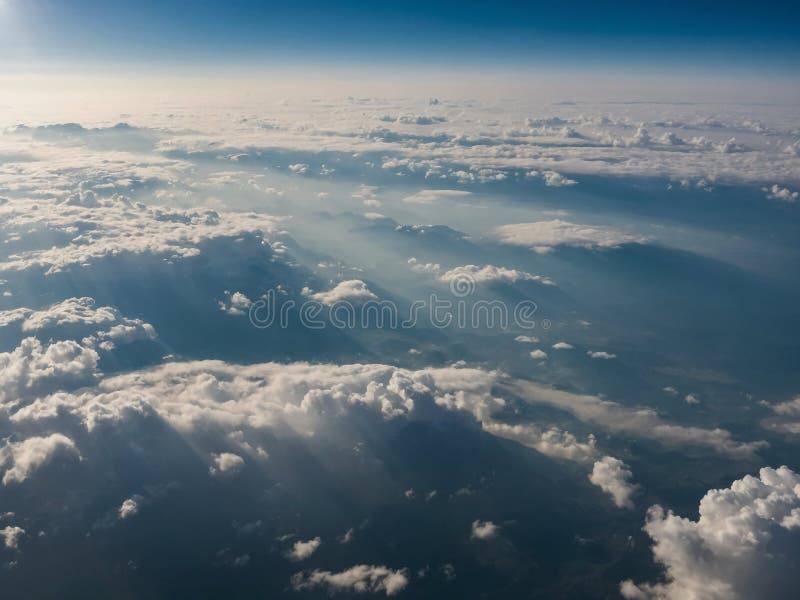 Blue Sky Clouds Top View in Sun Rays Space Atmosphere As Serene ...