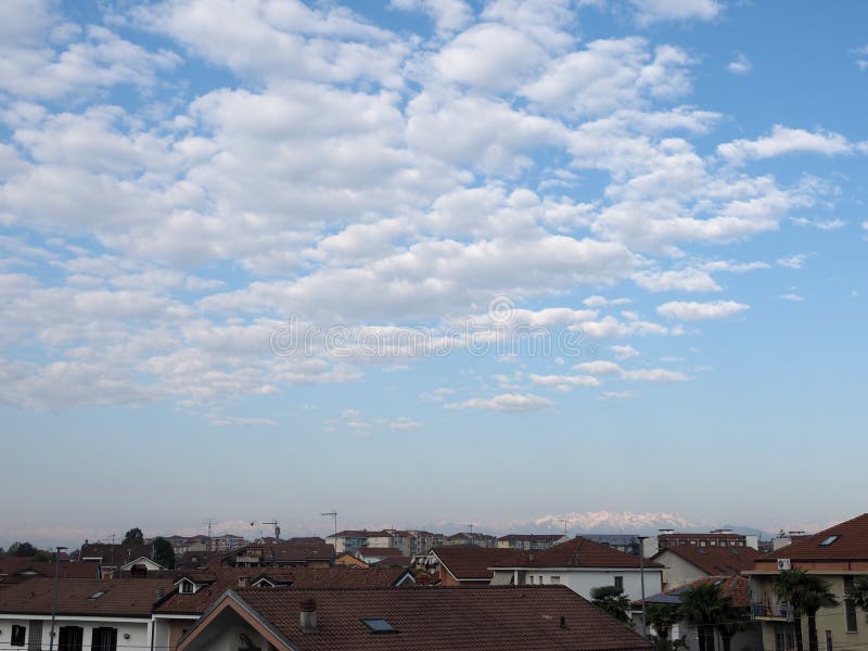 Blue Sky with Clouds and Urban Skyline Stock Photo - Image of surface ...
