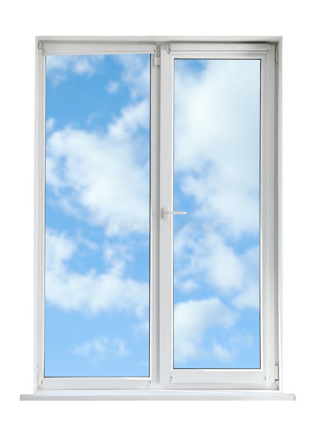 Blue Sky with Clouds, View through Plastic Window Stock Image - Image ...