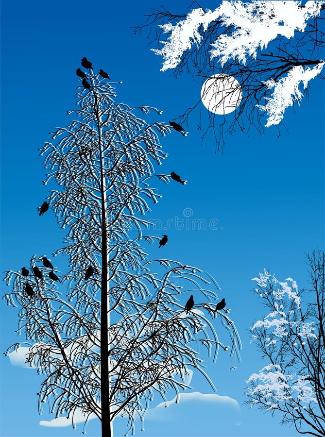 Tree and birds silhouette stock illustration. Illustration of nature ...