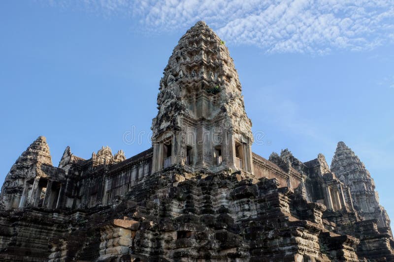 Blue Sky Day at Angkor Wat S Stone Tower Stock Image - Image of wonder ...