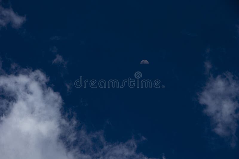Blue Sky with Waning Moon and Clouds Stock Photo - Image of background ...
