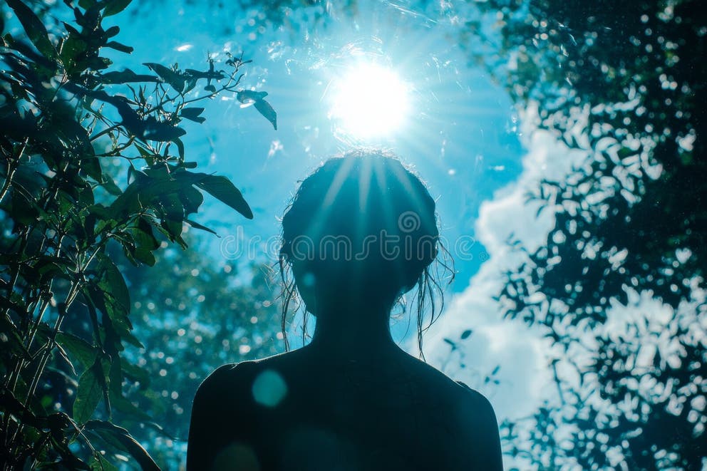 A Blue Sky Dotted with Clouds and Reflecting the Sun, while the Sun ...