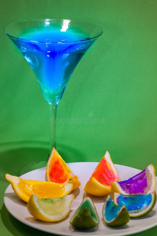 Blue Sky Drink with Colorful Lemon on Plate Stock Photo - Image of drop ...