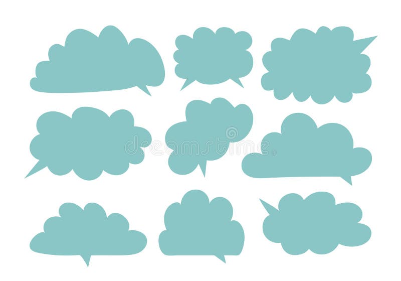 Blue Sky Empty Clouds Text Frames. Speech Bubbles Hand Drawn and ...