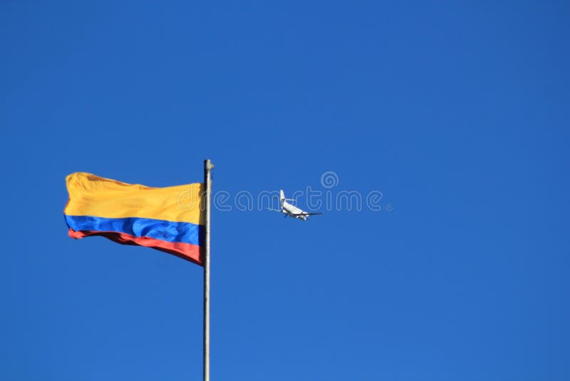Blue sky with flag. stock image. Image of home, airplane - 92483667