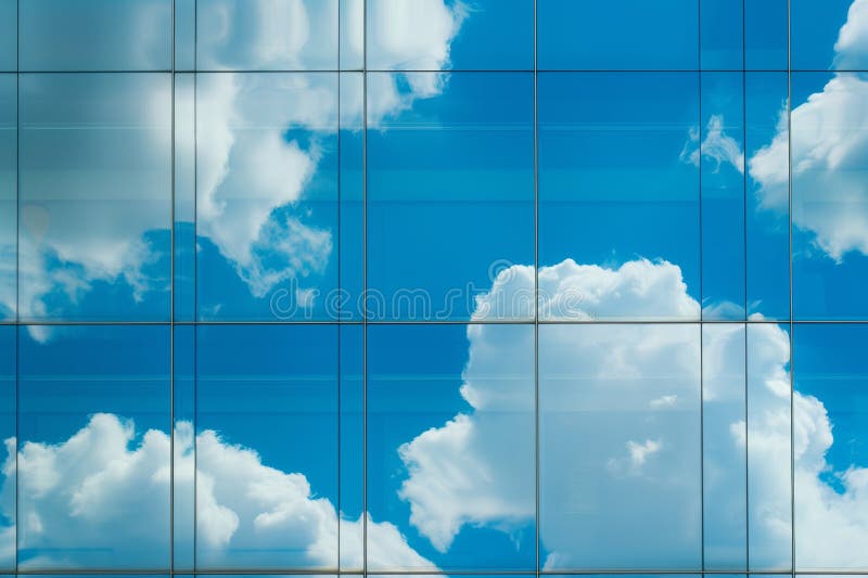 Blue Sky and Fluffy Clouds Reflected on a Highrise Window Stock Image ...