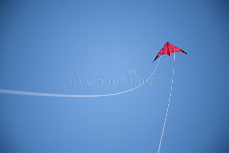 Blue Sky, and Flying Red Kite and White Strings Stock Photo - Image of ...