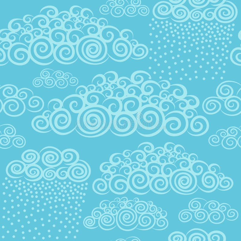 Blue Sky with Hand Drawn Stylize Cute Curly Clouds. Stock Vector ...
