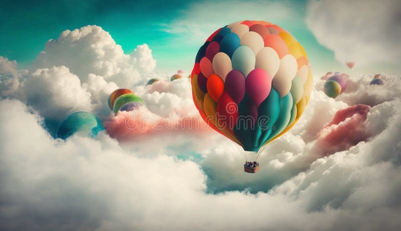 Blue Sky Hot Air Balloon Flying Adventure Generated by AI Stock ... Blue Sky Hot Air Balloon Flying Adventure Generated by AI Stock ...