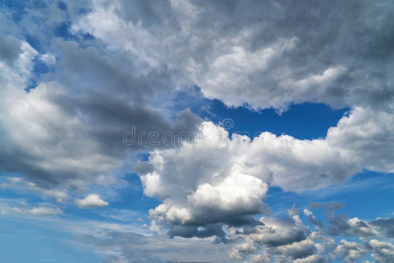 Blue Sky with Large and Small White Clouds of Different Shapes. Stock ...