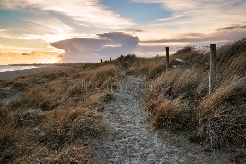 Blue Sky Late Summer Beach Sunset Landscape Stock Photo - Image of calm ...