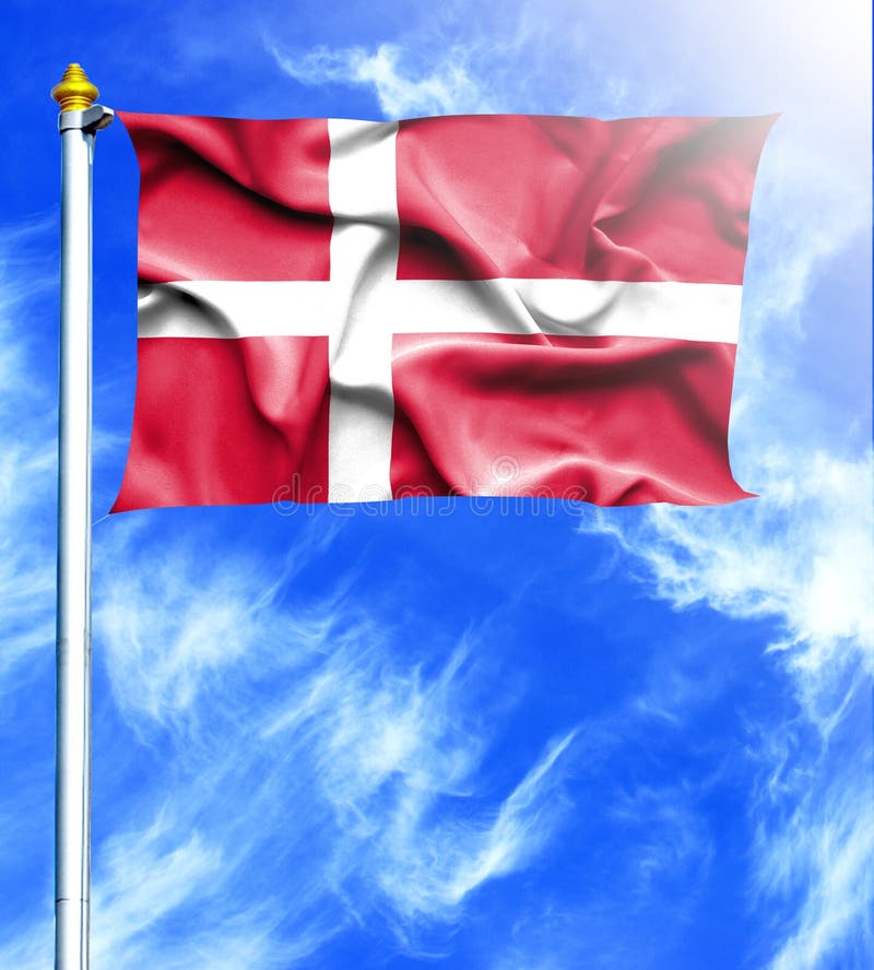 Blue Sky and Mast with Hanged Waving Flag of Denmark Stock Illustration ...
