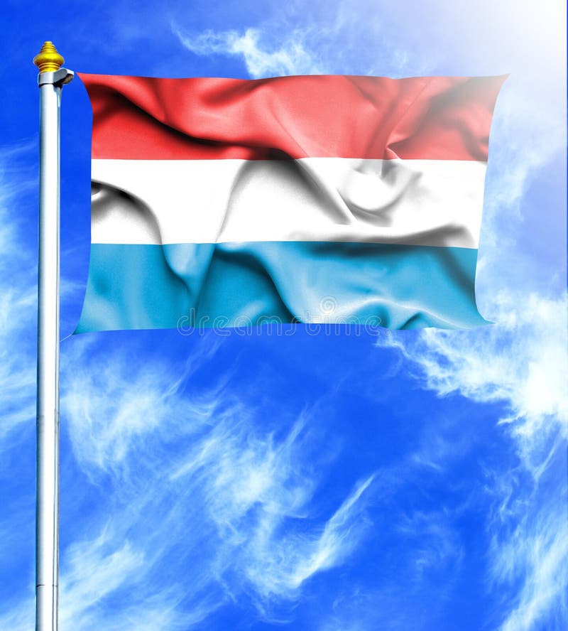 Blue Sky and Mast with Hanged Waving Flag of Luxembourg Stock ...
