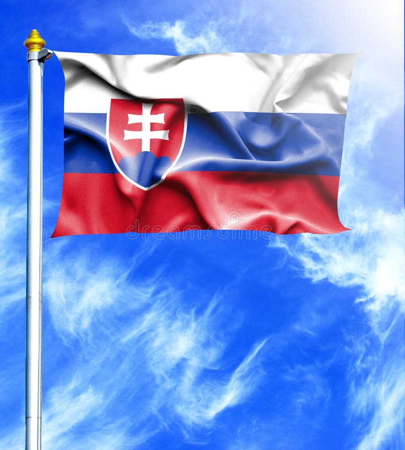 Blue Sky and Mast with Hanged Waving Flag of Slovakia Stock ...