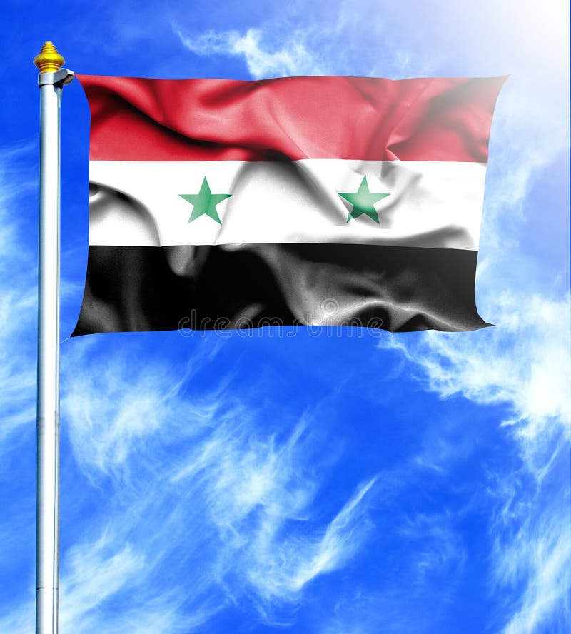 Blue Sky and Mast with Hanged Waving Flag of Syria Stock Illustration ...