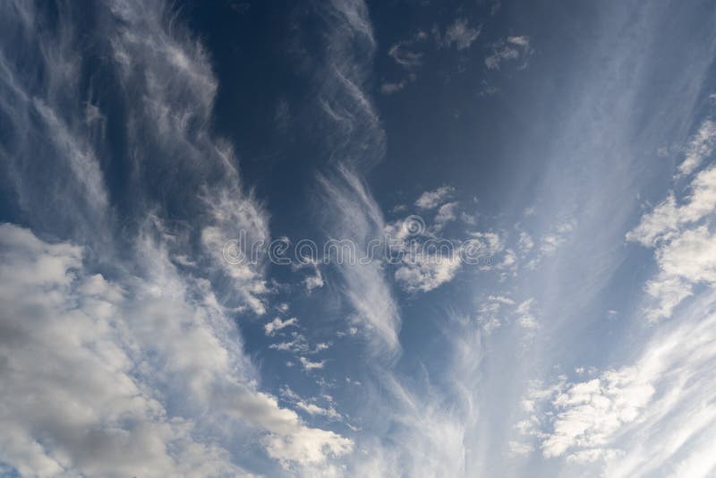 Blue Sky with Mixed Clouds Wide Angle Upward Shot at Summer Daytime ...