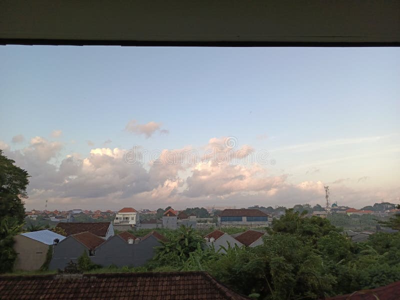 Blue Sky in the Morning with Houses Filling the Ground Stock Image ...