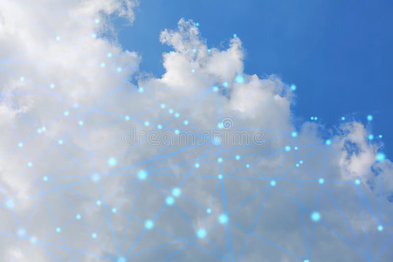 Sky On Day And Network Connection Lines. Cloud Technology Stock Image ...