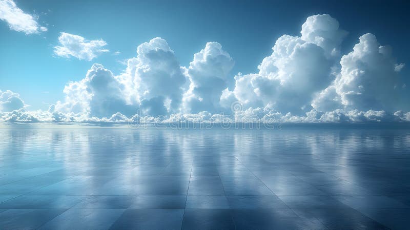 Blue Sky and Ocean with Clouds Reflection on Tile Floor Background ...