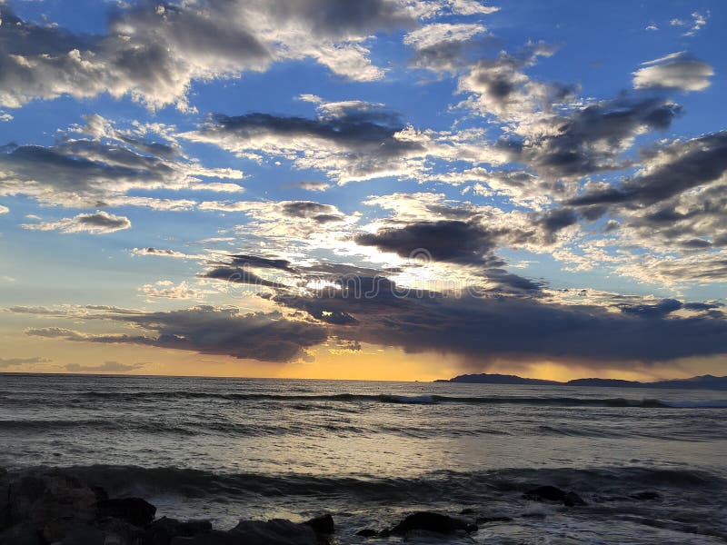 Blue Sky with Ocean. Sunsets with Clouds Stock Photo - Image of blue ...