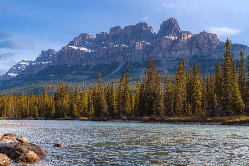 Blue Sky Over Castle Mountain in Banff Stock Image - Image of landmark ...