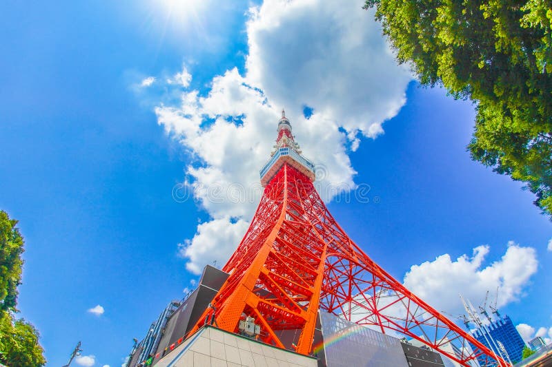 Blue sky over Tokyo Tower stock image. Image of cityscape - 337183175