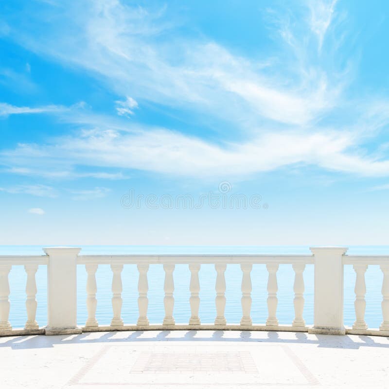 White Balcony on Sea Beach and Clouds Stock Image - Image of railing ...