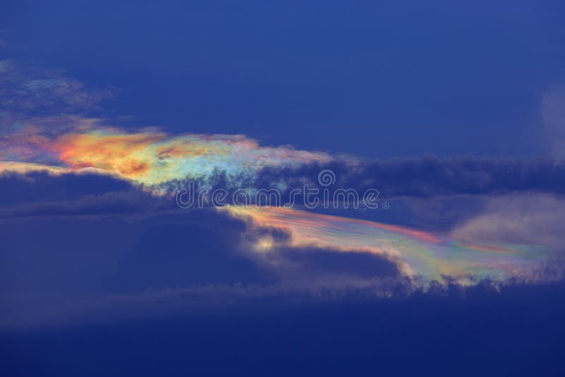 Blue Sky with Rainbow and Sun Reflection. Stock Image - Image of rain ...