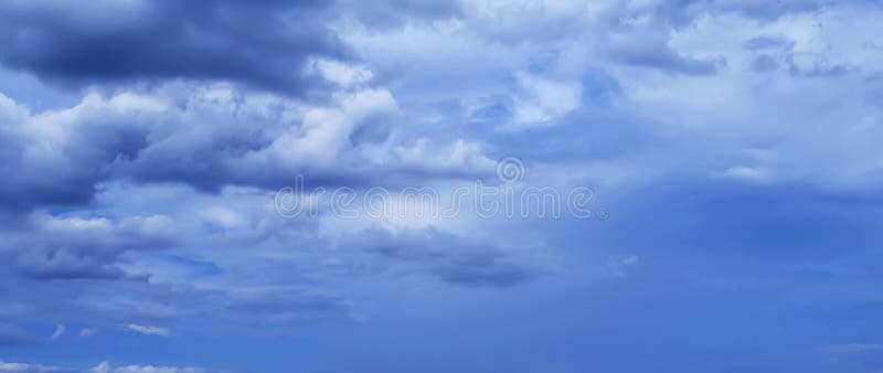 Blue Sky with Blue Rainy Clouds on Background. Panorama of the Sky ...