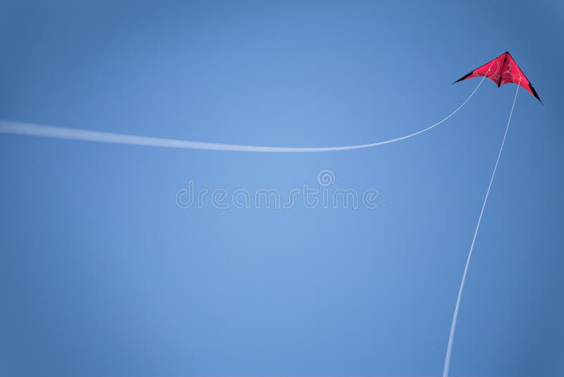 Blue Sky, Red Kite Flies High. White Strings. Stock Image - Image of ...