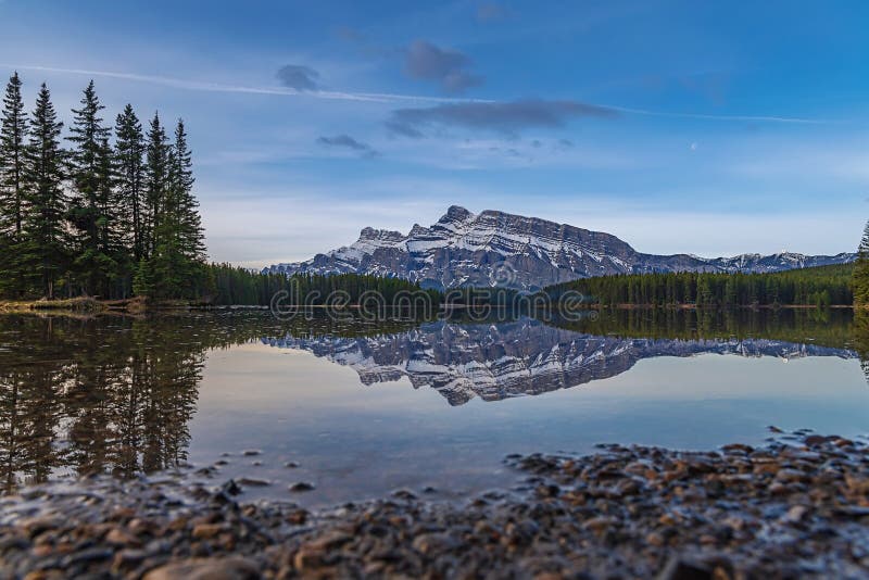 Panoramic Reflections on a Still Banff Park Lake Stock Image - Image of ...
