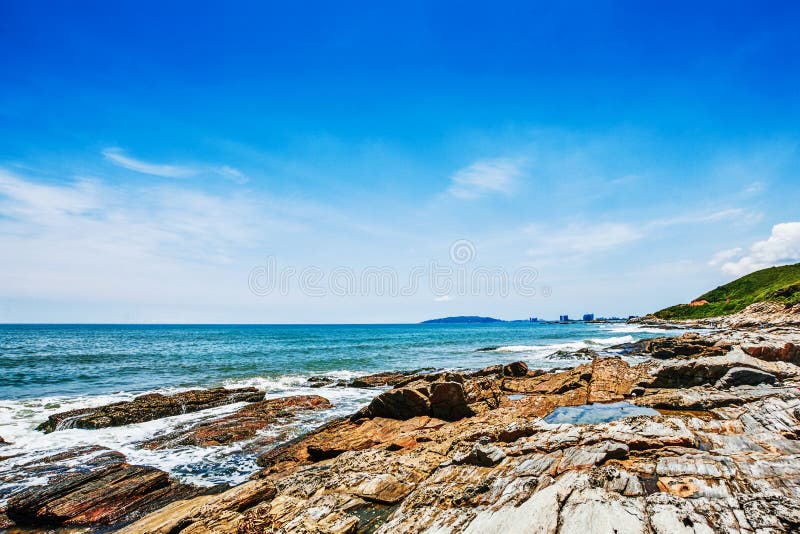 Blue Sky Rock Beach Natural Scenery Stock Photo - Image of rock ...