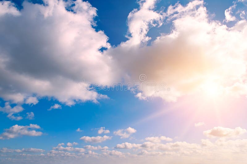 Blue Sky , Sun and Beautiful Clouds Stock Image - Image of blue ...