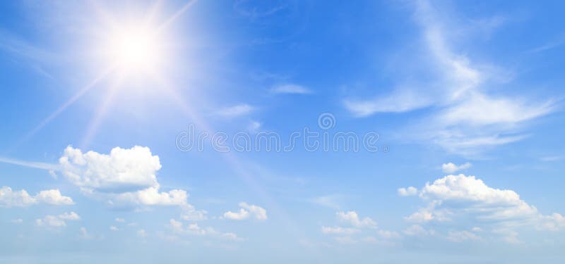 Blue Sky , Sun and Beautiful Clouds. Wide Photo Stock Photo - Image of ...