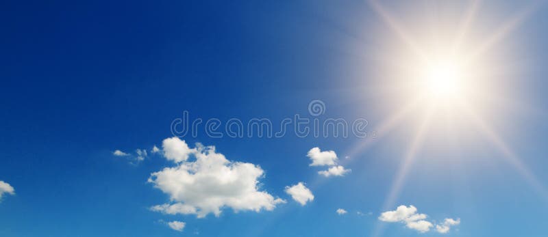 Blue Sky , Sun and Beautiful White Clouds. Wide Photo Stock Image ...