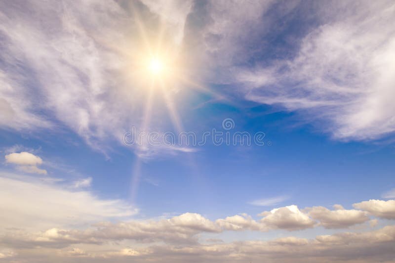 Blue Sky , Sun and Beautiful White Clouds Stock Photo - Image of nature ...