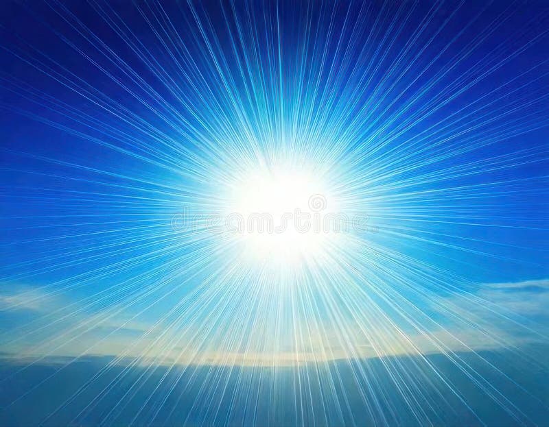 Blue Sky with Sun Flare and Sunshine Rays Background Stock Illustration ...