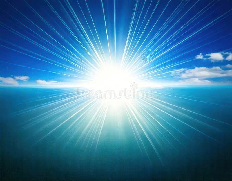Blue Sky with Sun Flare and Sunshine Rays Background Stock Illustration ...