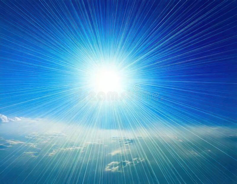 Blue Sky with Sun Flare and Sunshine Rays Background Stock Illustration ...