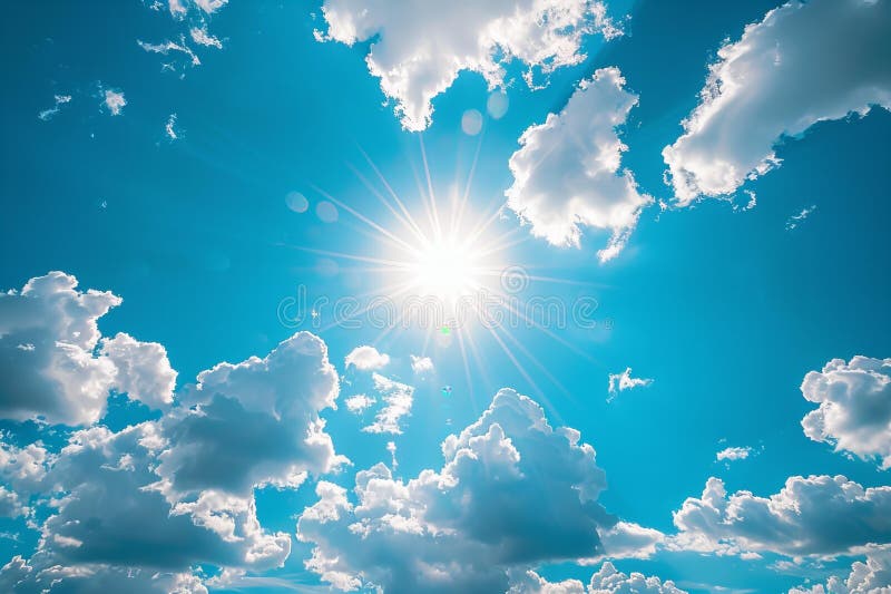 Blue Sky with Sun, Lens Flare, Copy Space for Text, Wide Angle Stock ...