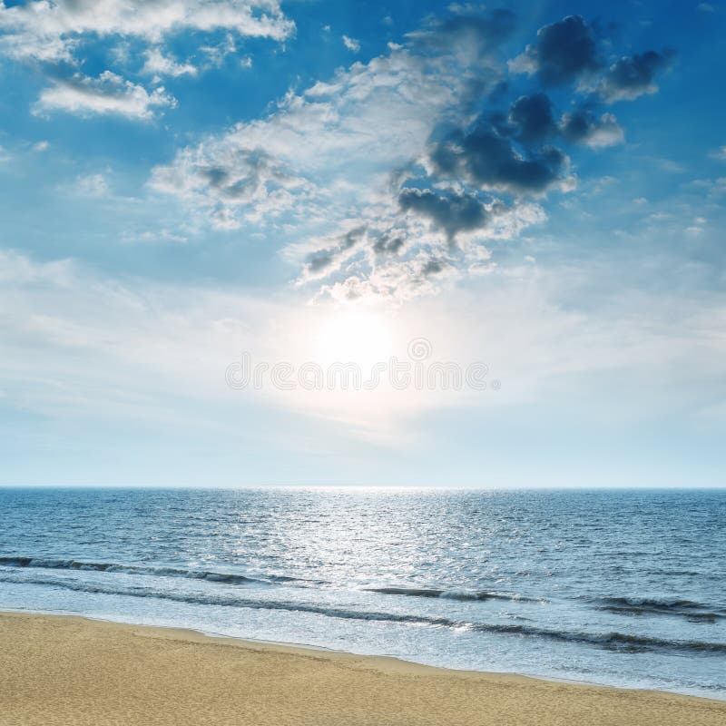 Blue sky with sun over sea stock image. Image of nature - 89226459