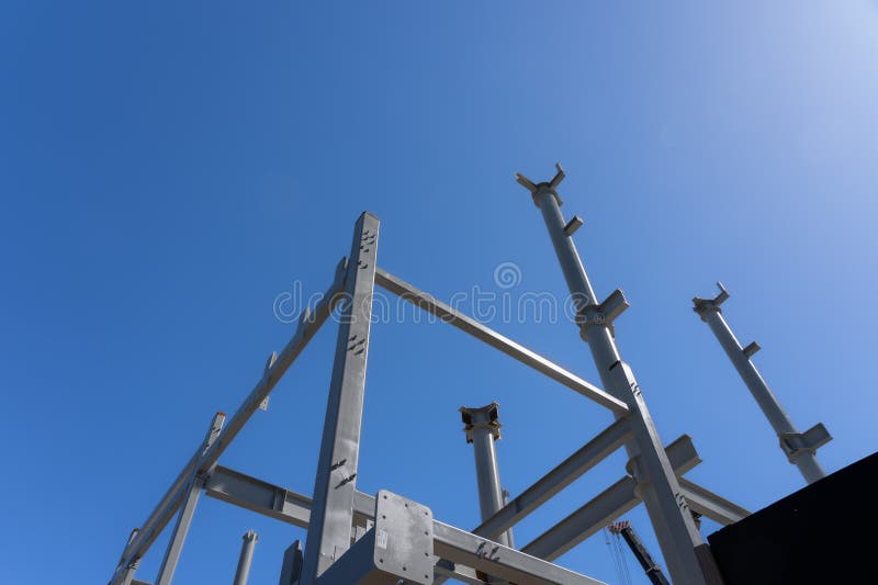 Blue Sky and Sun Over Structural Steel Construction Framing Stock Image ...