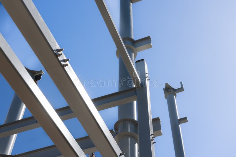 Blue Sky and Sun Over Structural Steel Construction Framing Stock Image ...