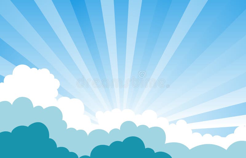 Sky with Clouds and Sun Rays. Blue Cloud and Red Sun Ray. Stock Vector ...