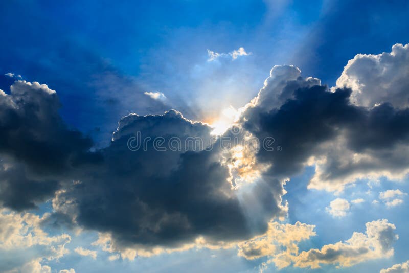 Dramatic Blue Sky with Clouds and Sun Rays Stock Image - Image of soft ...