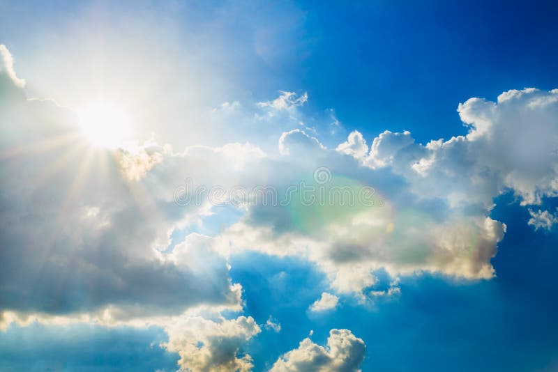Beautiful Blue Sky and Sun Rays. Horizontal View. Stock Photo - Image ...