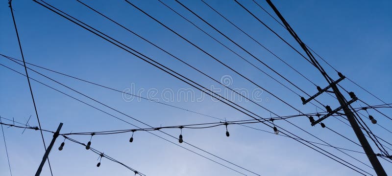 Blue Sky Sunset Electrical Cable Pole Stock Image - Image of cable ...