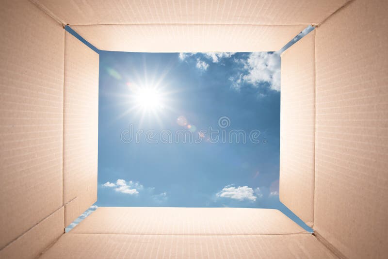 Blue Sky Viewed from Inside of a Cardboard Box Stock Photo - Image of ...