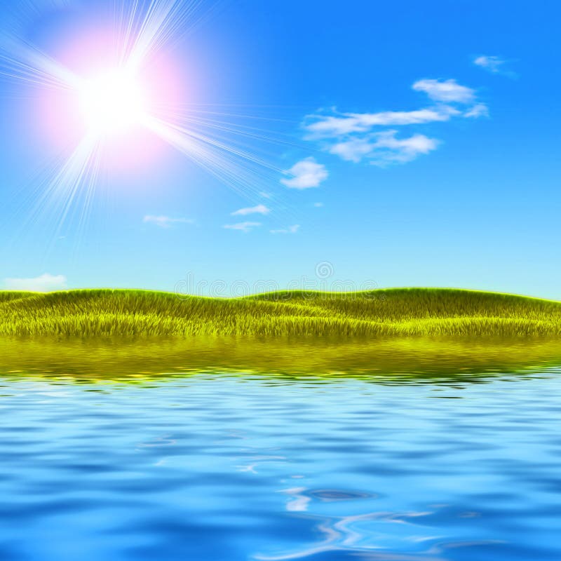 Blue Sky with Water and Autumn Grass Stock Photo - Image of weather ...